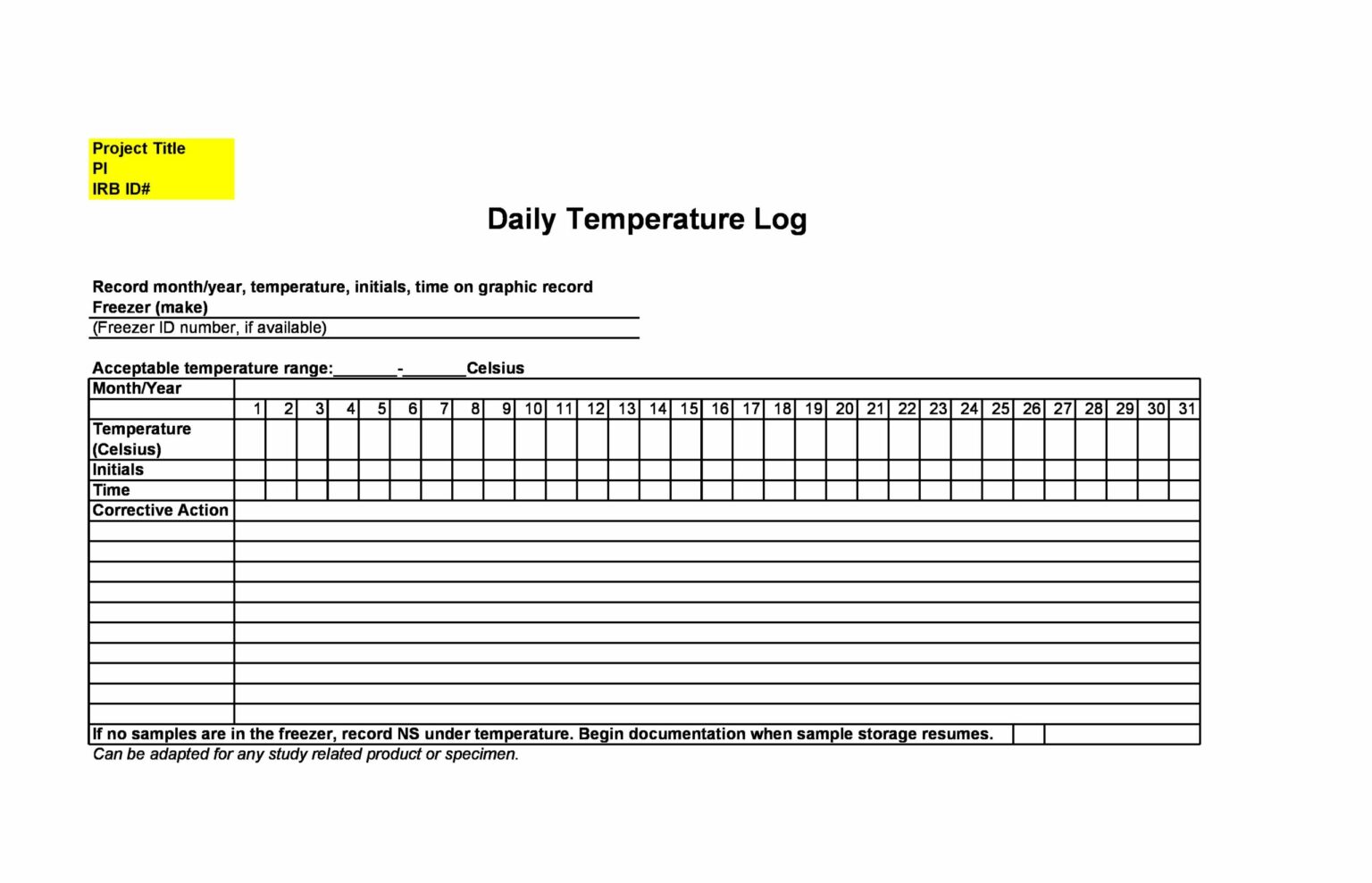 Food Safety Temperature Log Template