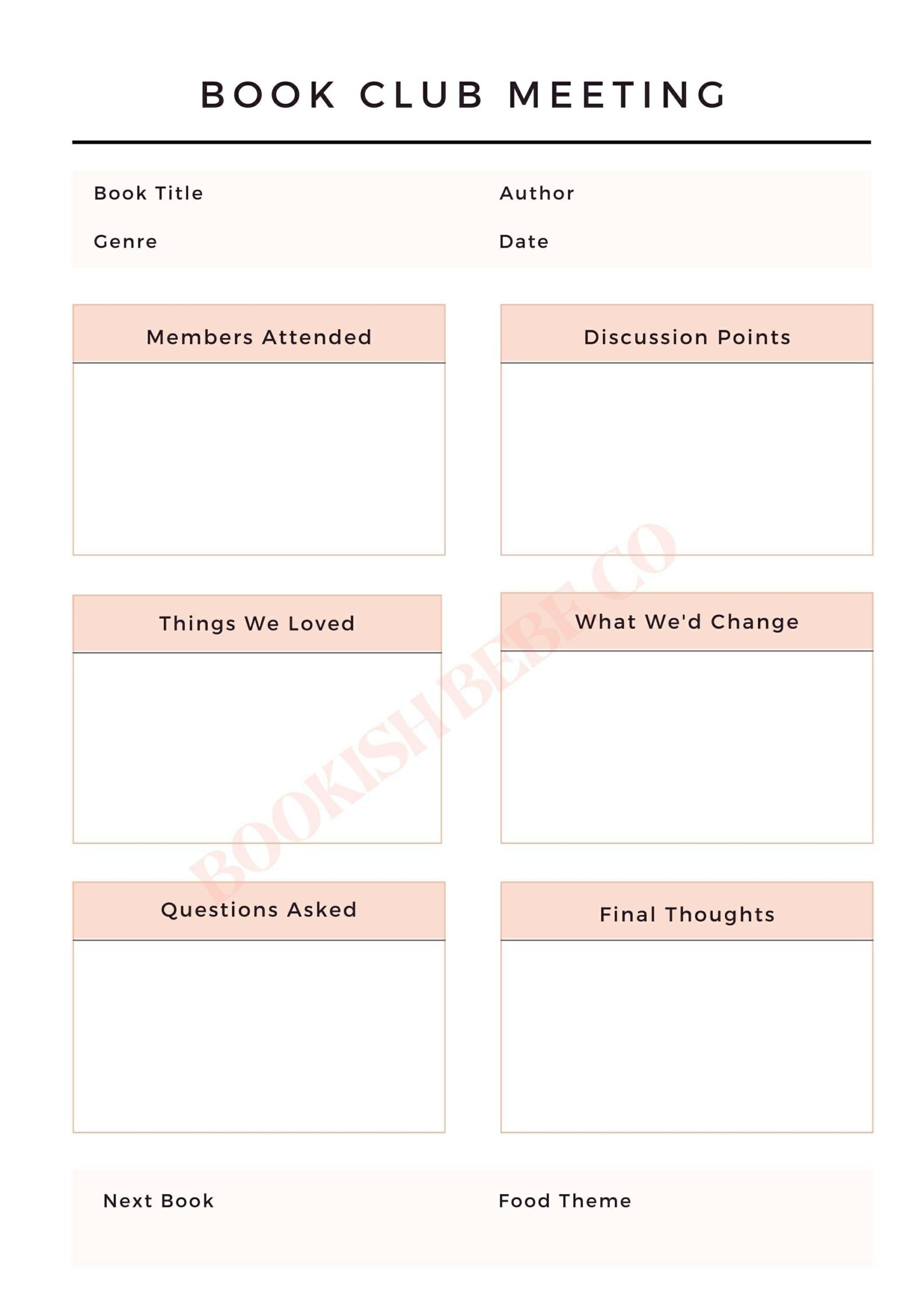Book Club Reading Log Template