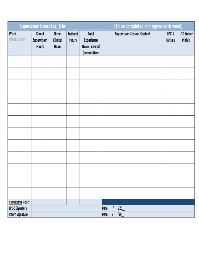Social Work Supervision Log Template