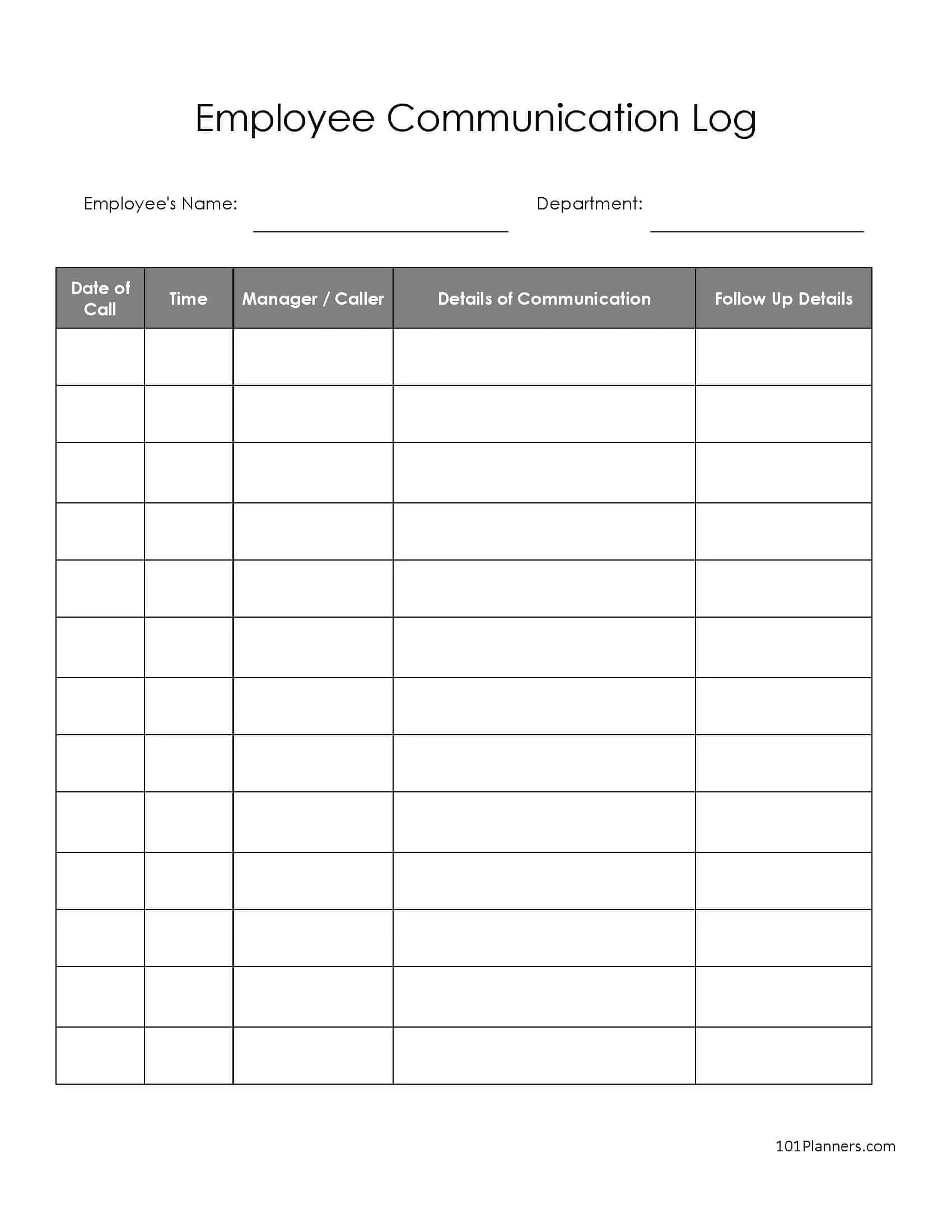 Communication Log Template For Work