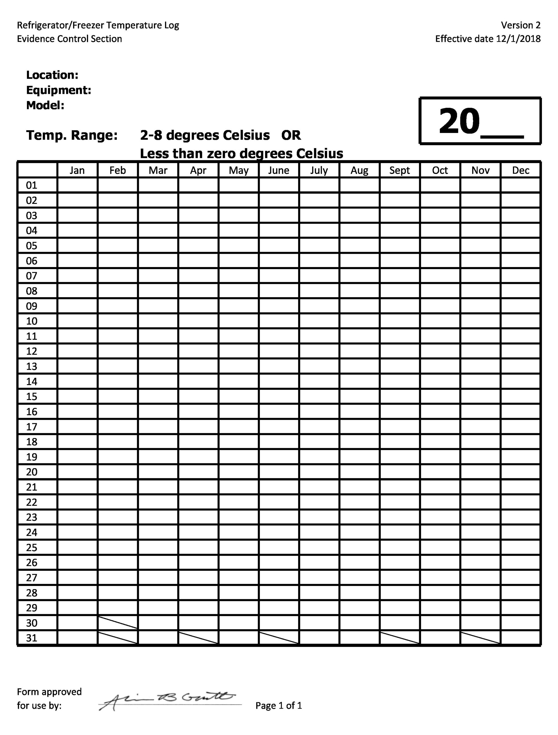 Blanket Warmer Temperature Log Template