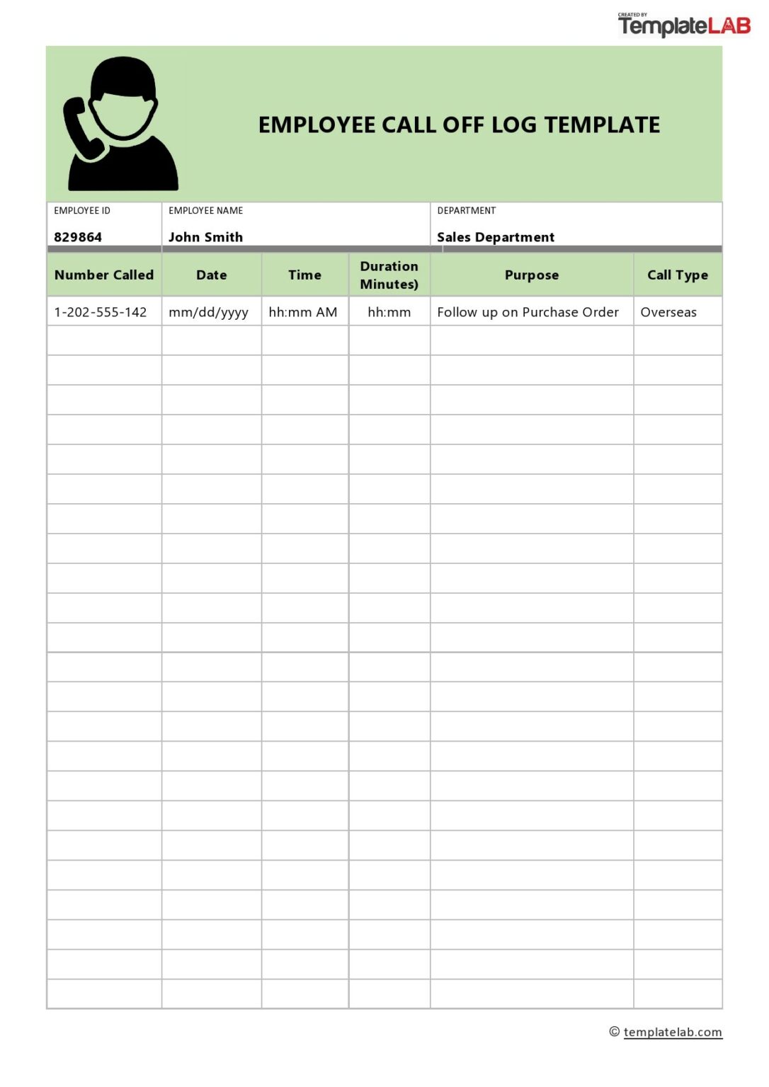 Employee Call Off Log Template
