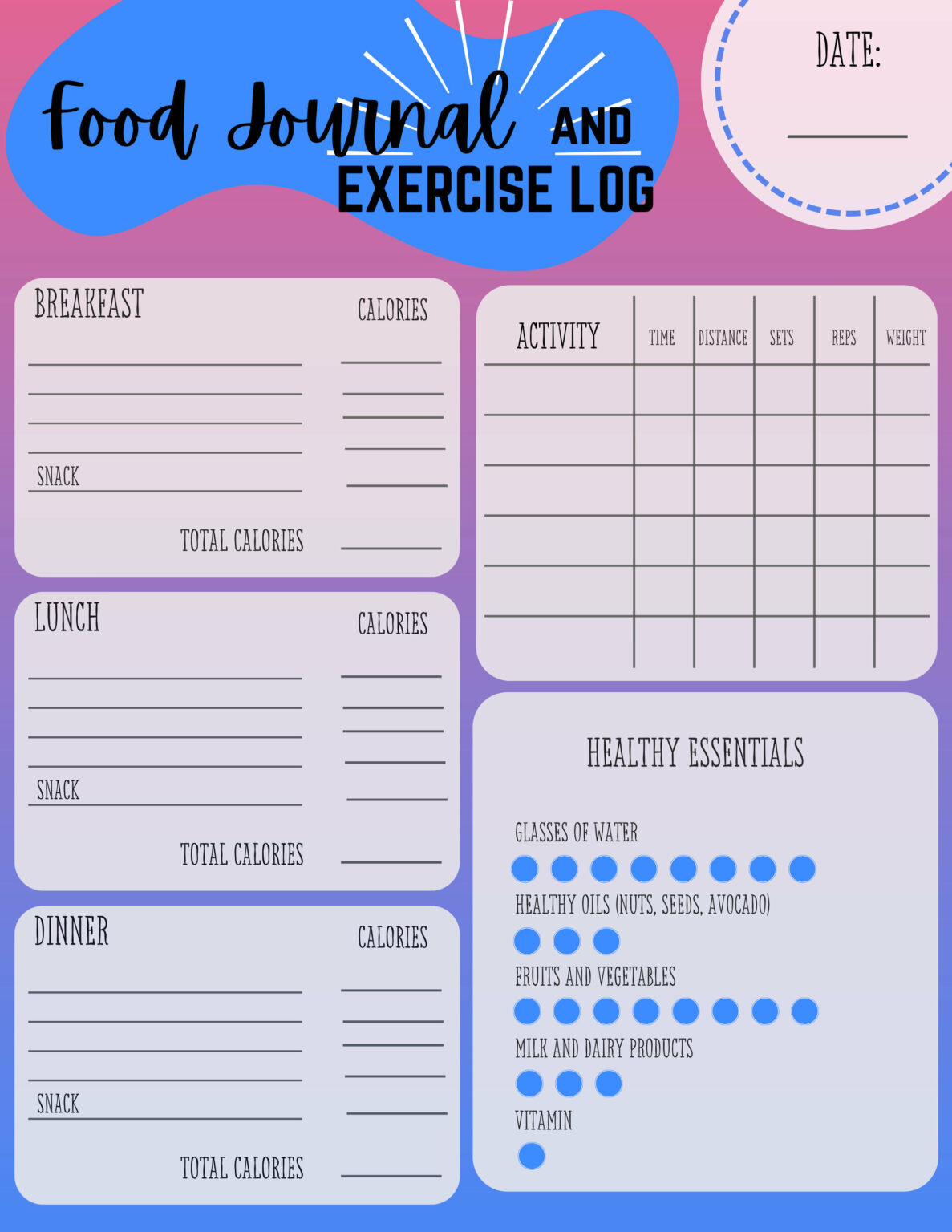7 Day Food Log Template