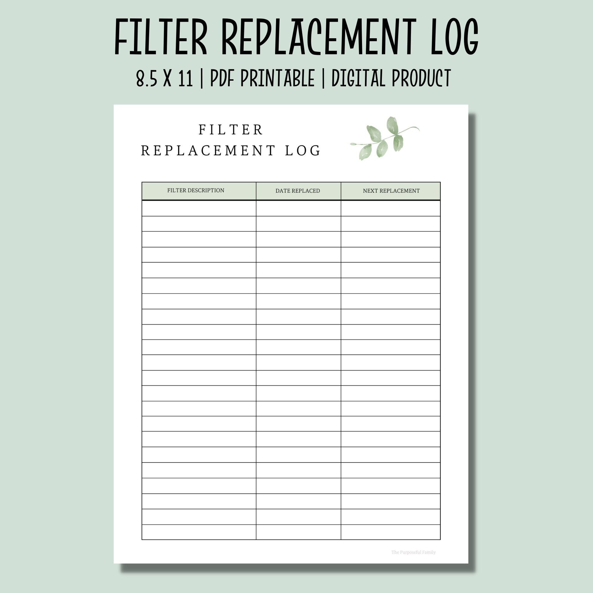 HVAC Filter Change Log Template