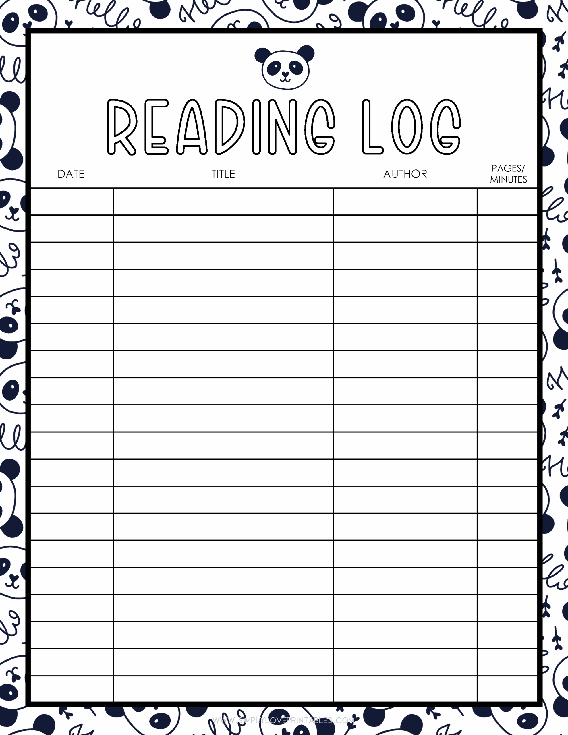 Reading Log Template For Preschool