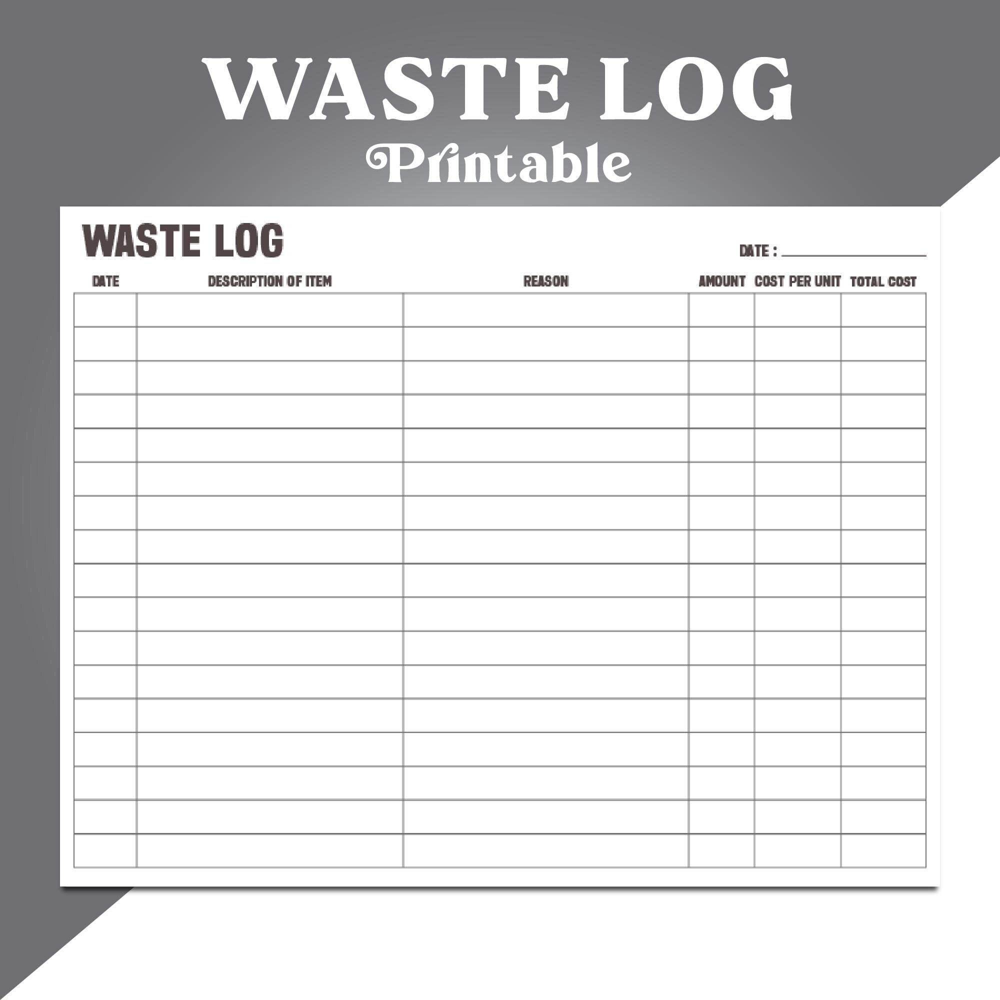 Restaurant Food Waste Log Template