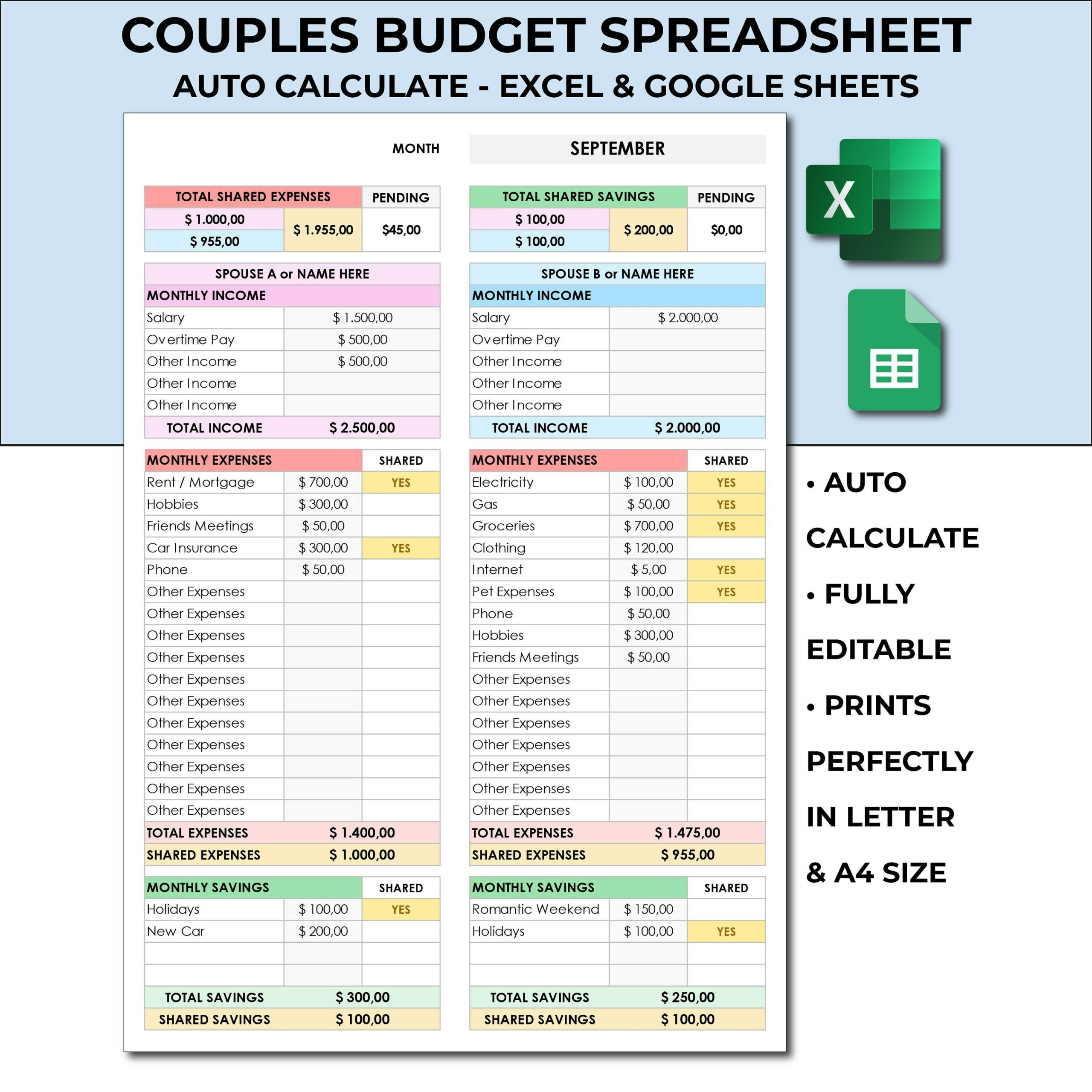 Husband and Wife Budget Template